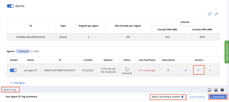 Enabling and Downloading Agent Log